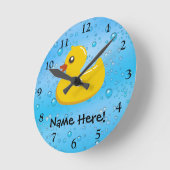 Rubber Duck Blue Bubbles Personalized Kids Round Clock | Zazzle