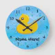 Rubber Duck Blue Bubbles Personalized Kids Round Clock | Zazzle