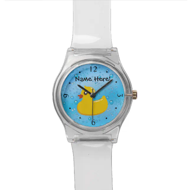 Rubber Duck Blue Bubbles Personalized Kids Watch | Zazzle