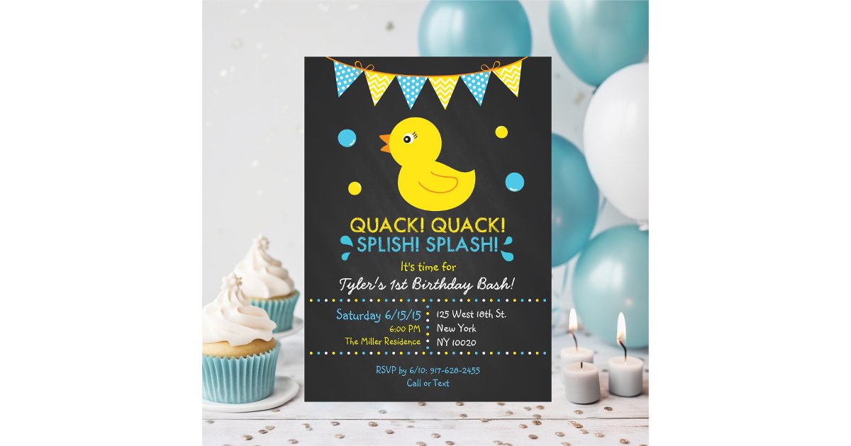 Rubber Duck Chalkboard 1st Birthday Invitation | Zazzle
