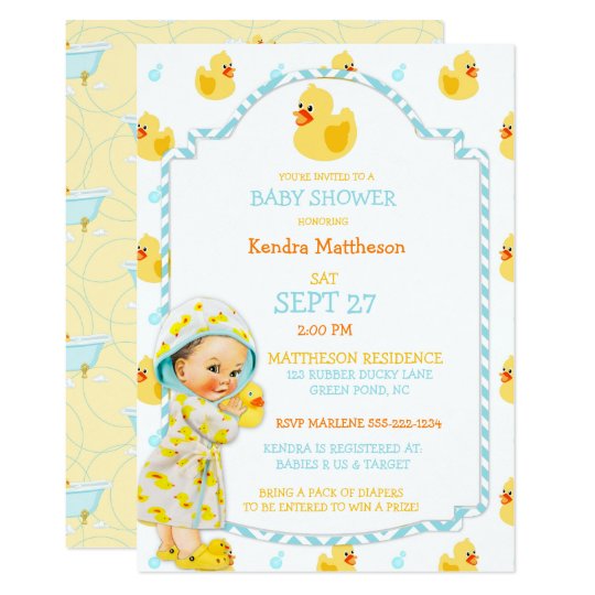Rubber Duck Ducky Gender Neutral Aqua Yellow Invitation | Zazzle.com