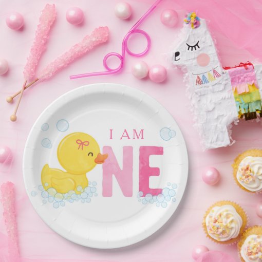 Rubber Duck First Birthday Paper Plates | Zazzle