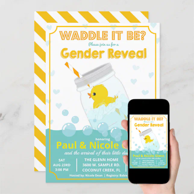 Rubber Duck Gender Reveal Party Invitation Zazzle