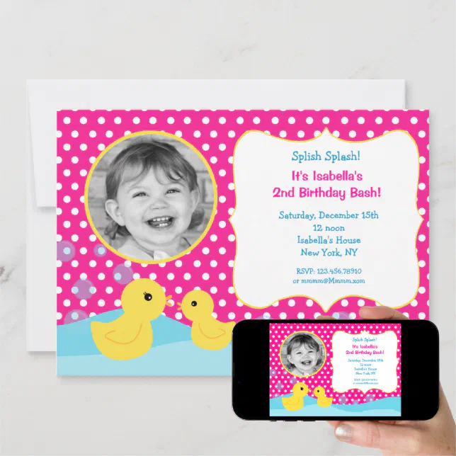 Rubber Duck Photo Birthday Invitations | Zazzle