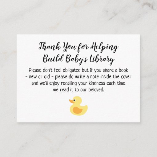 Rubber Duck Simple Book Request Insert Cards | Zazzle