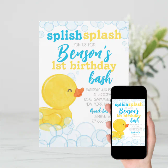 Rubber Duck Splish Splash Birthday Invitation | Zazzle