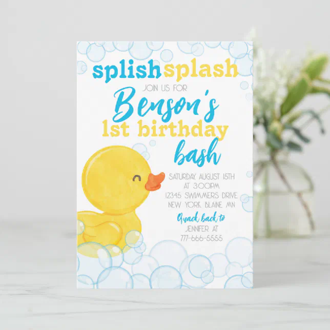 Rubber Duck Splish Splash Birthday Invitation | Zazzle