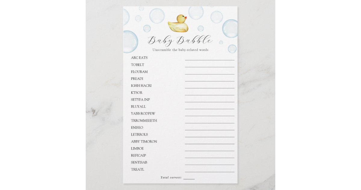 Rubber Duck Word Search and Scramble Double Game | Zazzle