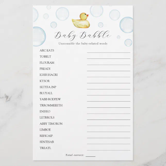Rubber Duck Word Search and Scramble Double Game | Zazzle
