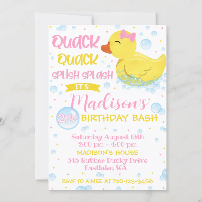 Rubber Duckie Birthday Invitation, Rubber Ducky Invitation | Zazzle