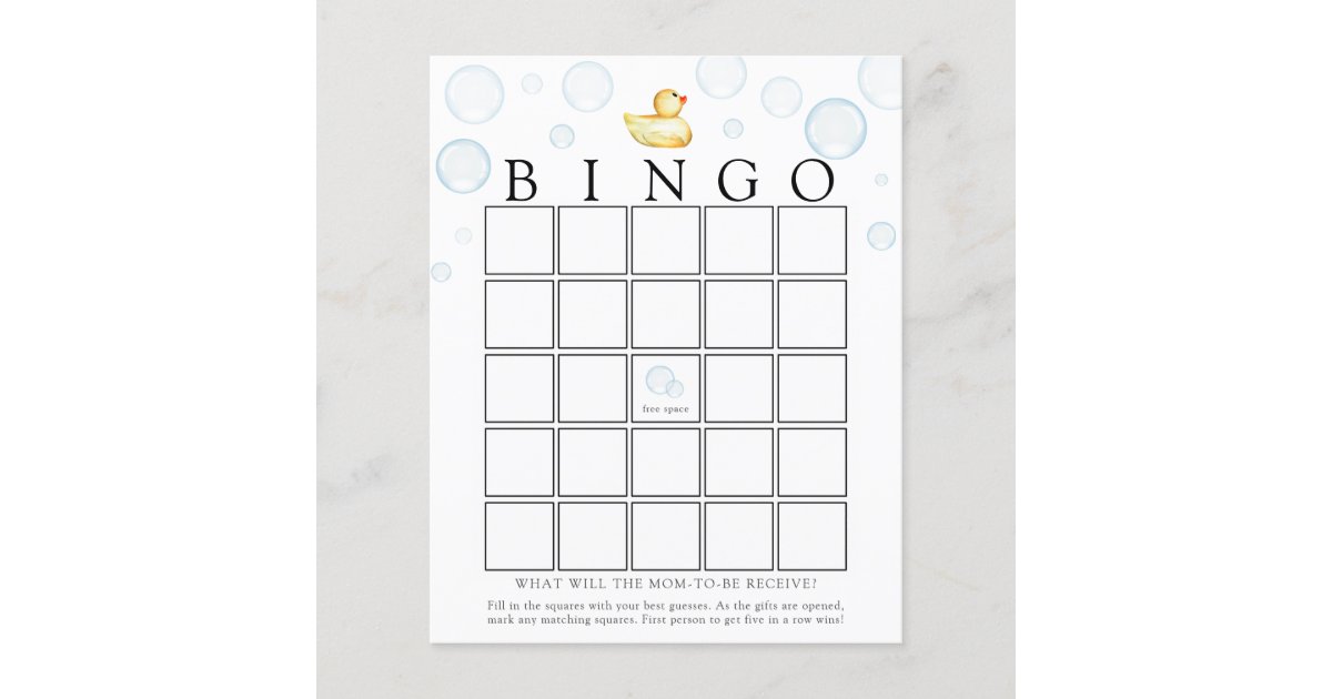 Rubber Ducky Baby Shower Bingo Game Card | Zazzle