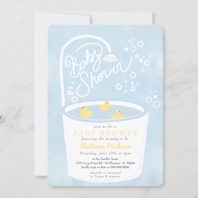 Rubber Ducky Bathtub Splish Splash Baby Shower Invitation | Zazzle