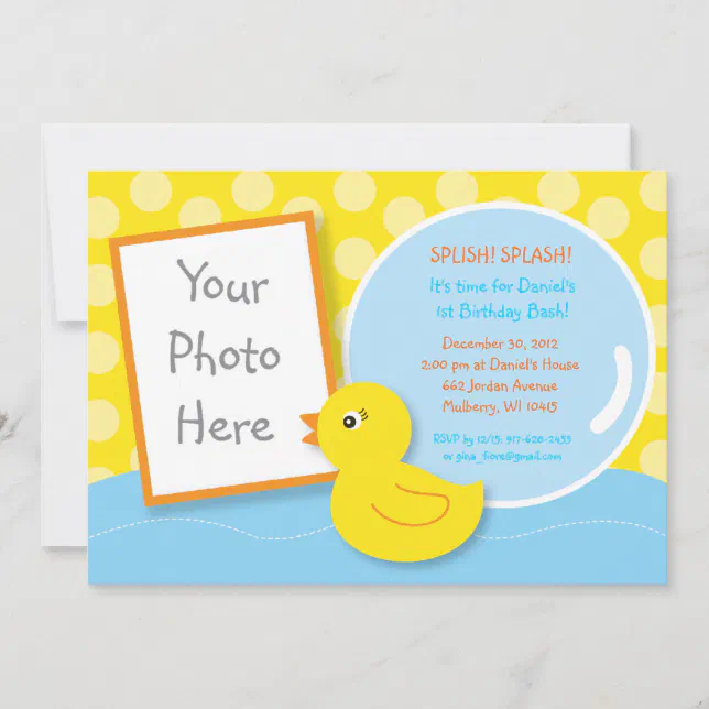 Rubber Ducky Duck Photo Birthday Invitations | Zazzle