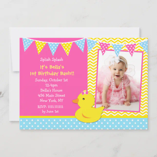 Rubber Ducky Duck Photo Birthday Party Invitations | Zazzle