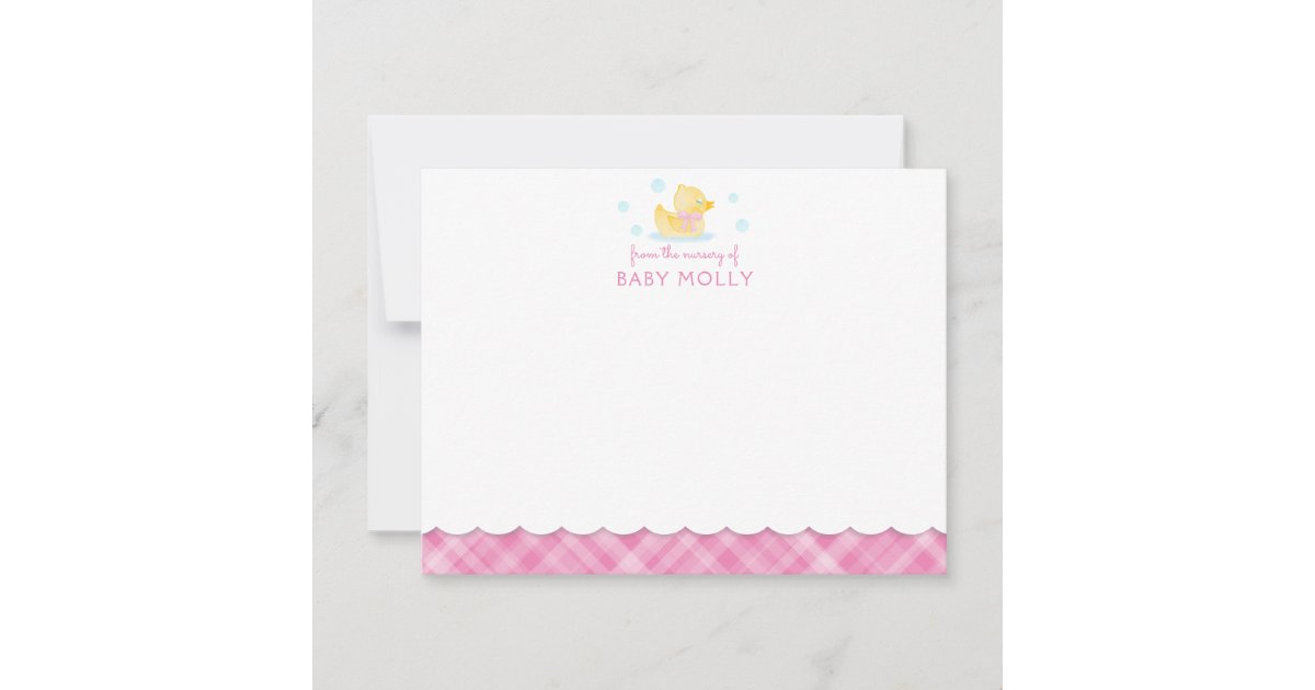Rubber Ducky Preppy Pink Plaid Baby Note Card | Zazzle