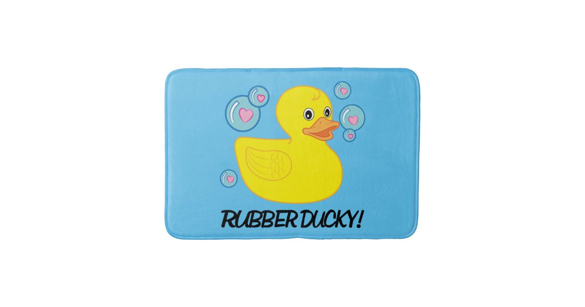 Rubber Ducky with Heart-Filled Bubbles Bathroom Mat | Zazzle