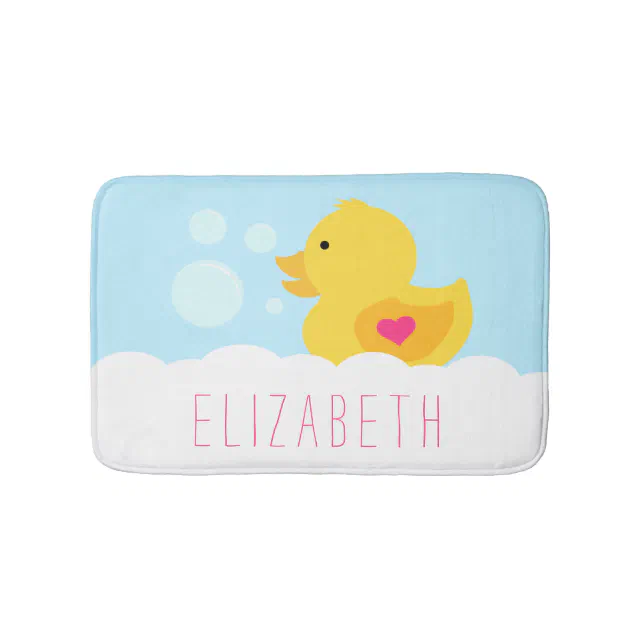 Rubber Ducky With Pink Heart Bath Mat | Zazzle