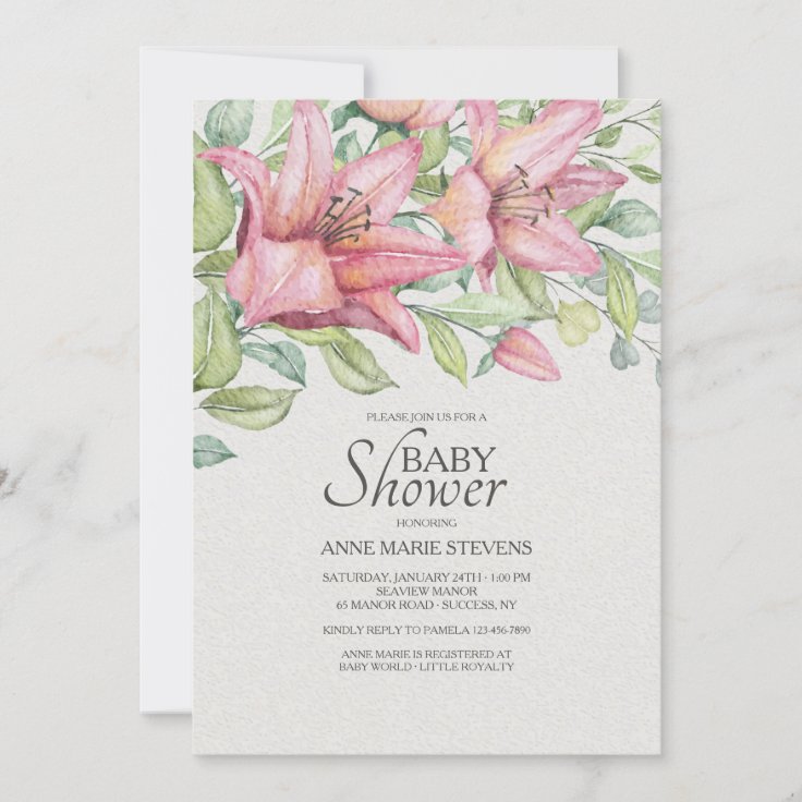 Rubrum Lilies Baby Shower Invitation | Zazzle