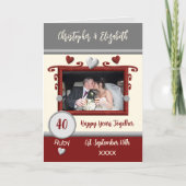 Ruby 40th anniversary add photo names grey card | Zazzle