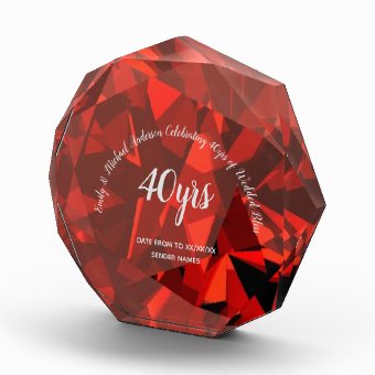 RUBY 40th Wedding Anniversary 2 RED HEART Ruby Acrylic Award | Zazzle