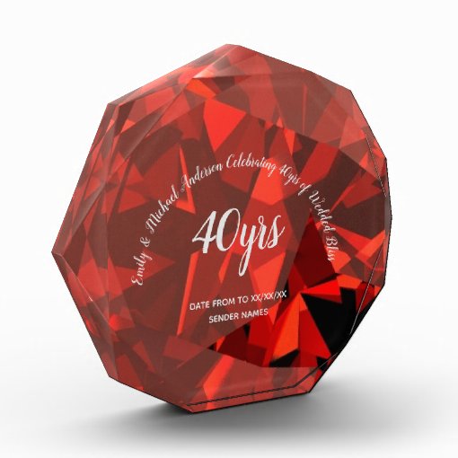 RUBY 40th Wedding Anniversary 2 RED HEART Ruby Acrylic Award | Zazzle