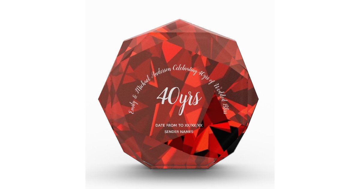 RUBY 40th Wedding Anniversary 2 RED HEART Ruby Acrylic Award | Zazzle