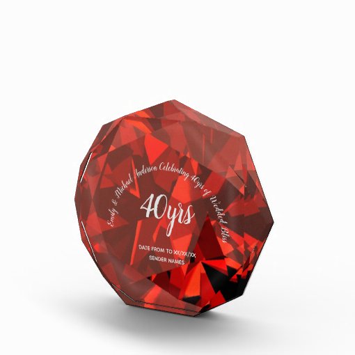 RUBY 40th Wedding Anniversary 2 RED HEART Silver Acrylic Award | Zazzle