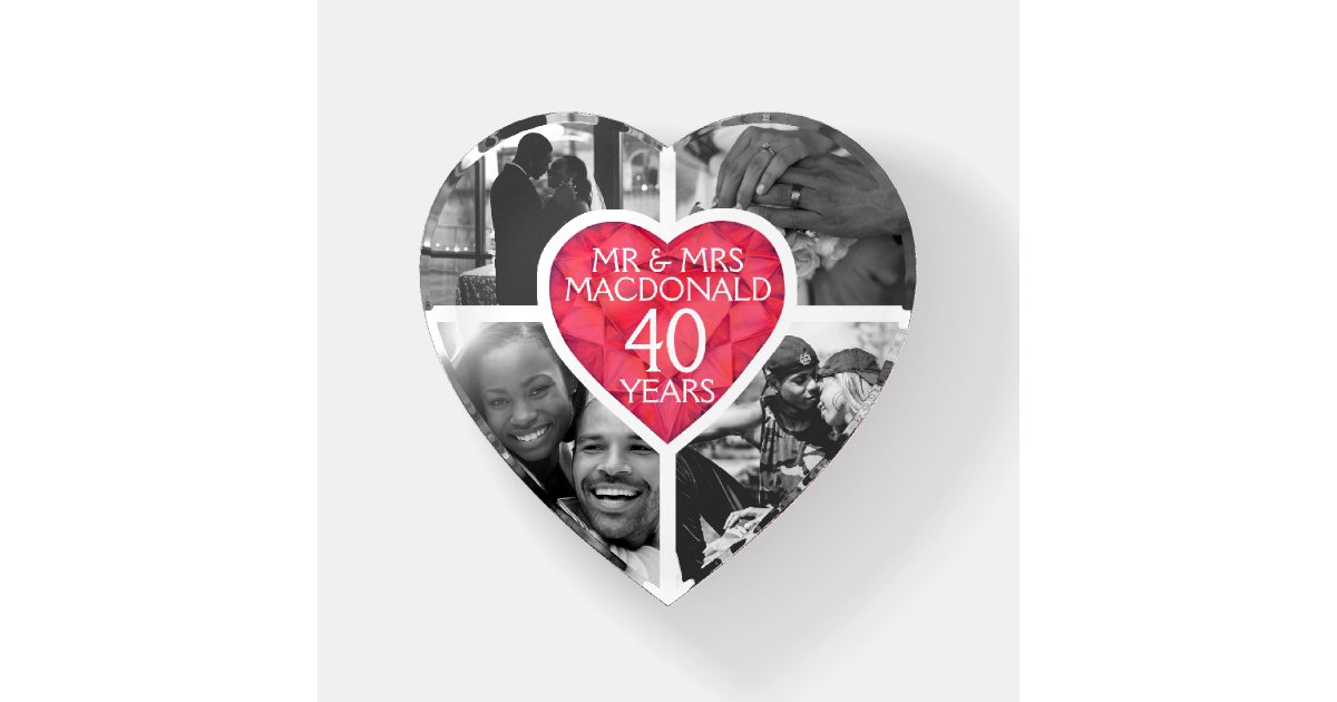 Ruby 40th wedding Anniversary heart four photos Paperweight | Zazzle