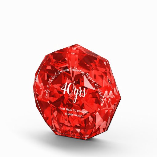 RUBY 40th Wedding Anniversary RED CRYSTAL look Acrylic Award | Zazzle