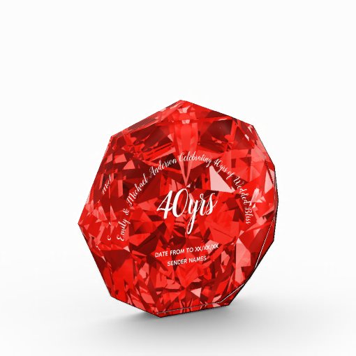 RUBY 40th Wedding Anniversary RED CRYSTAL look Acrylic Award | Zazzle