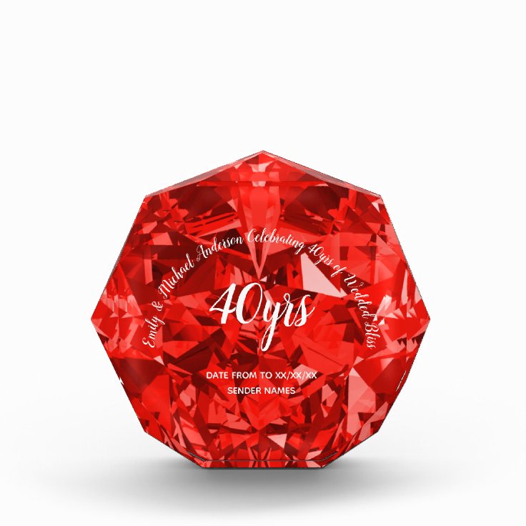 RUBY 40th Wedding Anniversary RED CRYSTAL look Acrylic Award | Zazzle