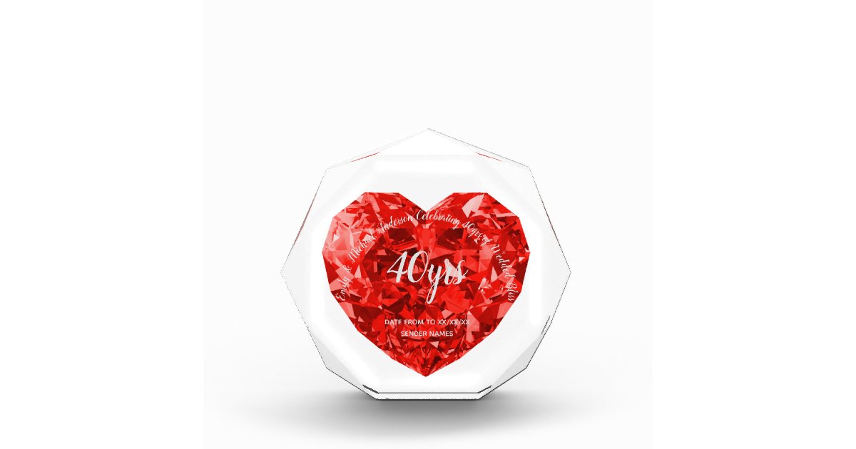RUBY 40th Wedding Anniversary RED HEART Silver Award | Zazzle