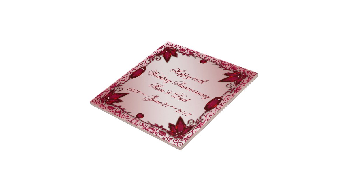 Ruby 40th Wedding Anniversary Tile | Zazzle