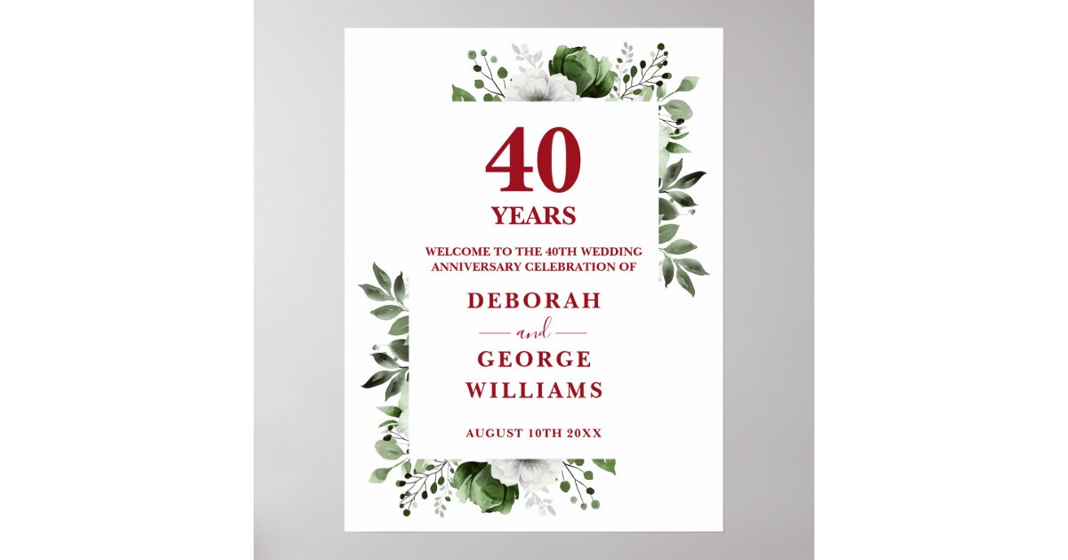 Ruby 40th Wedding Anniversary Welcome Sign | Zazzle