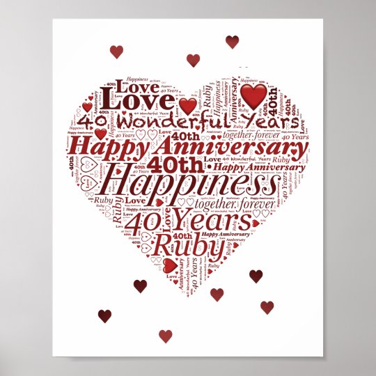 Ruby 40th Wedding Anniversary Word Art Print | Zazzle.com