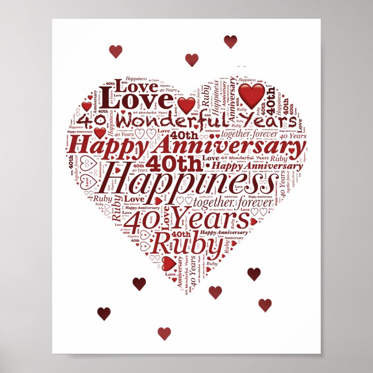 Ruby 40th Wedding Anniversary Word Art Print | Zazzle