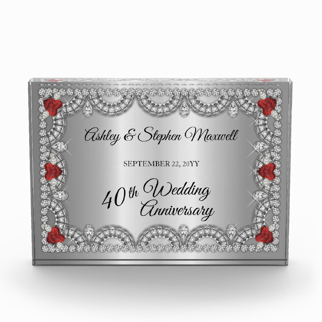 Ruby and Diamond 40th Wedding Anniversary Party Acrylic Award | Zazzle