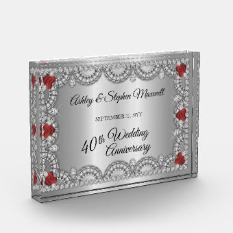 Ruby and Diamond 40th Wedding Anniversary Party Acrylic Award | Zazzle