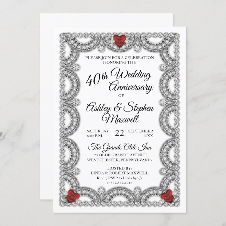 Ruby and Diamond 40th Wedding Anniversary Party Invitation | Zazzle