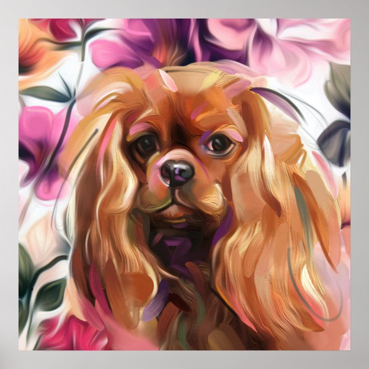 'Ruby' Cavalier dog art print on paper | large | Zazzle