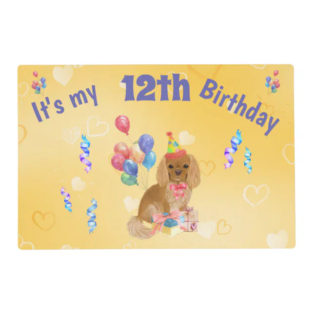 Ruby Cavalier King Charles Spaniel Birthday Placemat | Zazzle