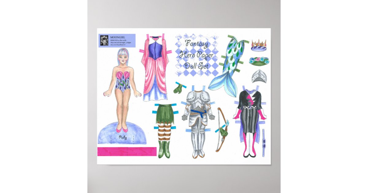Ruby Fantasy Hero Paper Doll - Play or Display Poster | Zazzle