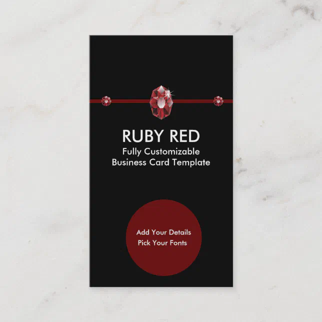 Ruby Jewelry - Red Ruby Rhinestone Logo Business Card | Zazzle