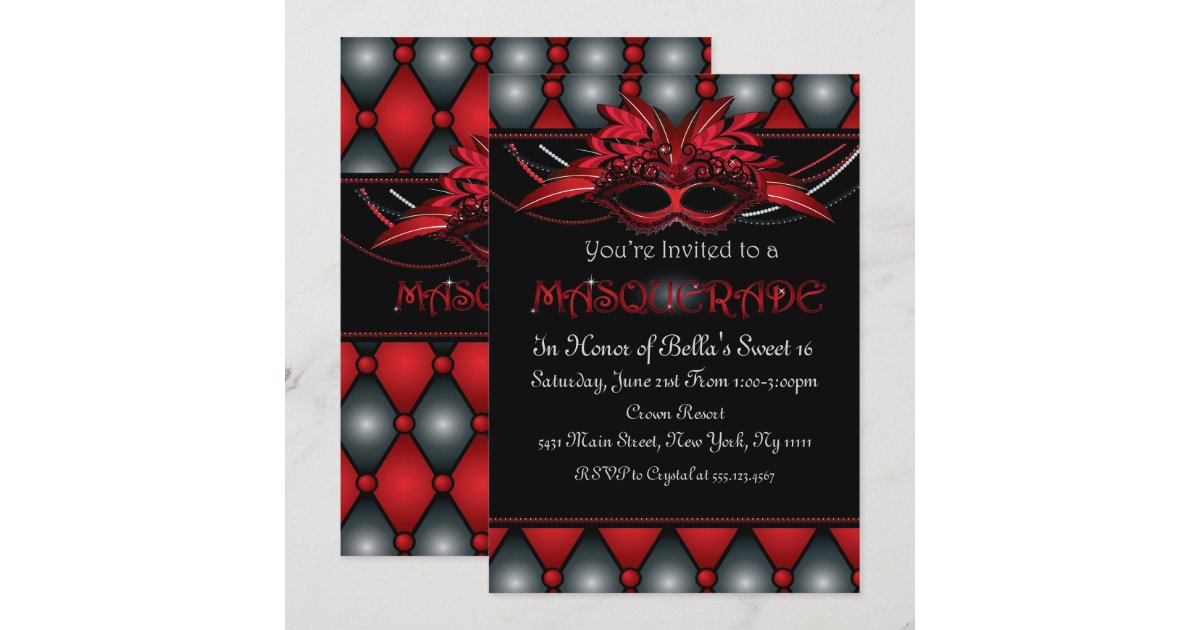 Ruby Masquerade Party Invitations | Zazzle