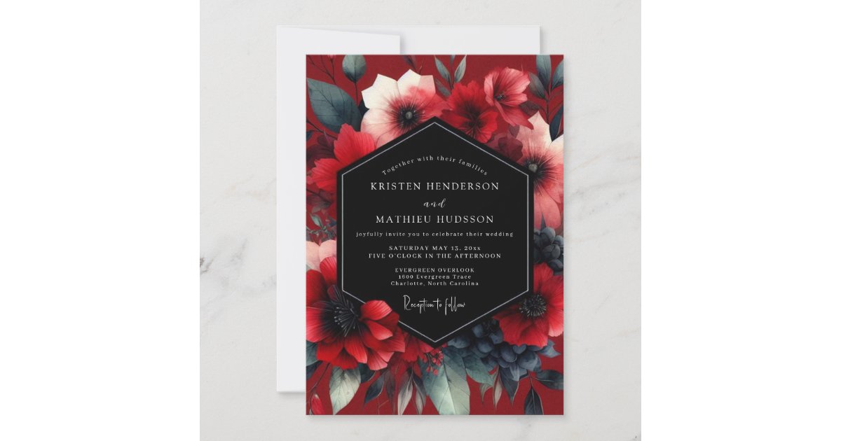 Ruby Noir Anemone Wedding Invitation | Zazzle