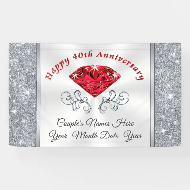 Ruby Personalized Happy 40th Anniversary Banner | Zazzle