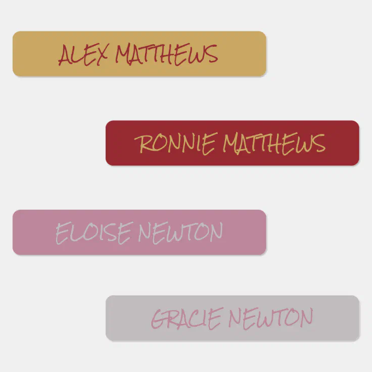 Ruby Pink Color Coded Penned Name Waterproof Labels | Zazzle