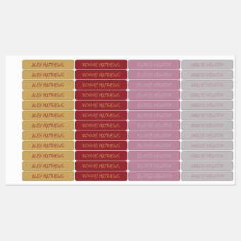 Ruby Pink Color Coded Penned Name Waterproof Labels | Zazzle