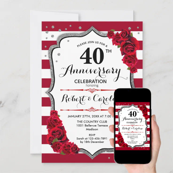 Ruby Red 40th Anniversary Invitation | Zazzle