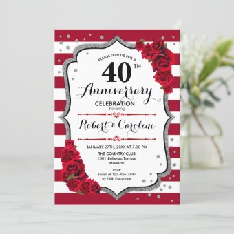 Ruby Red 40th Anniversary Invitation | Zazzle